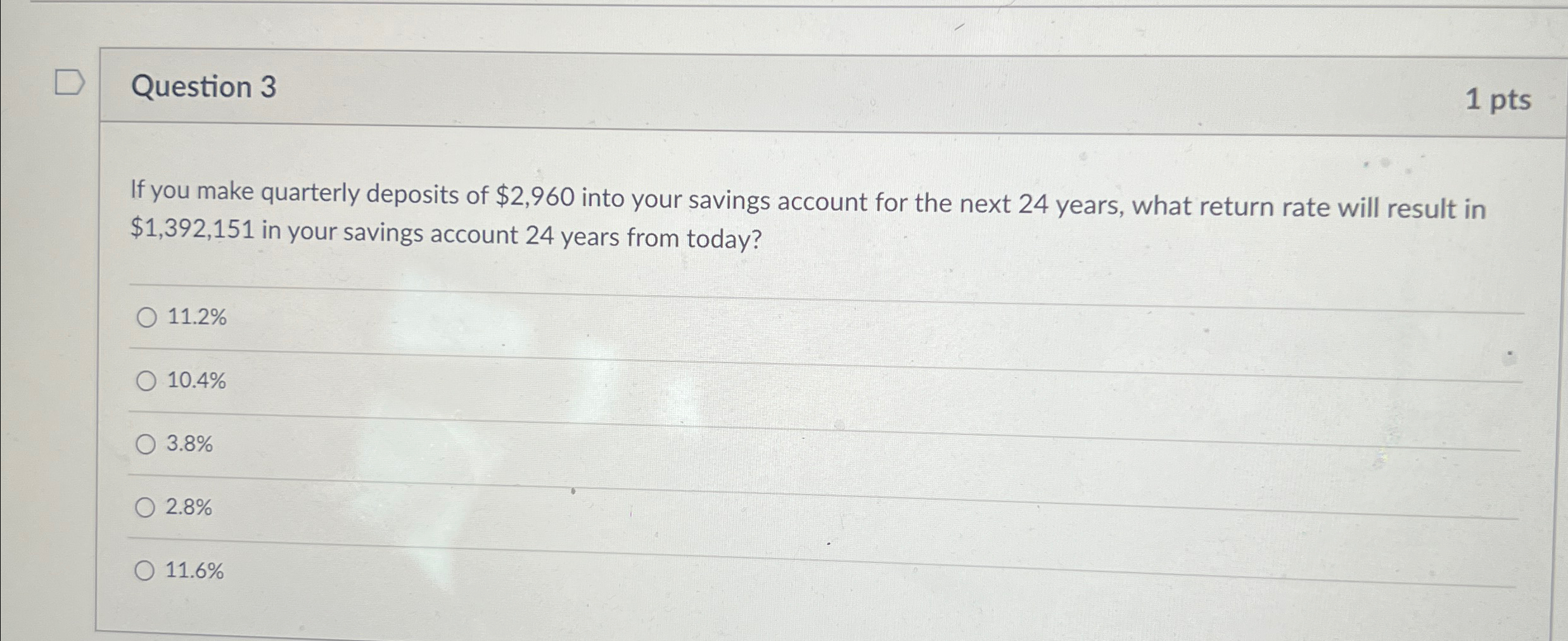 Solved Question 31 ﻿ptsIf you make quarterly deposits of | Chegg.com