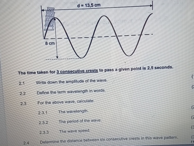 Solved The time taken for 3 ﻿consecutive crests to pass a | Chegg.com