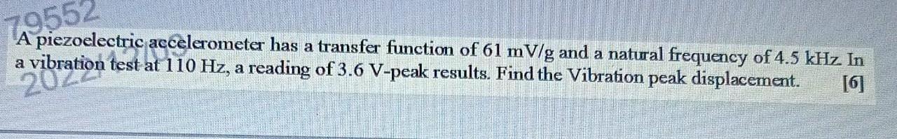 Solved A piezoelectric accelerometer has a transfer function | Chegg.com
