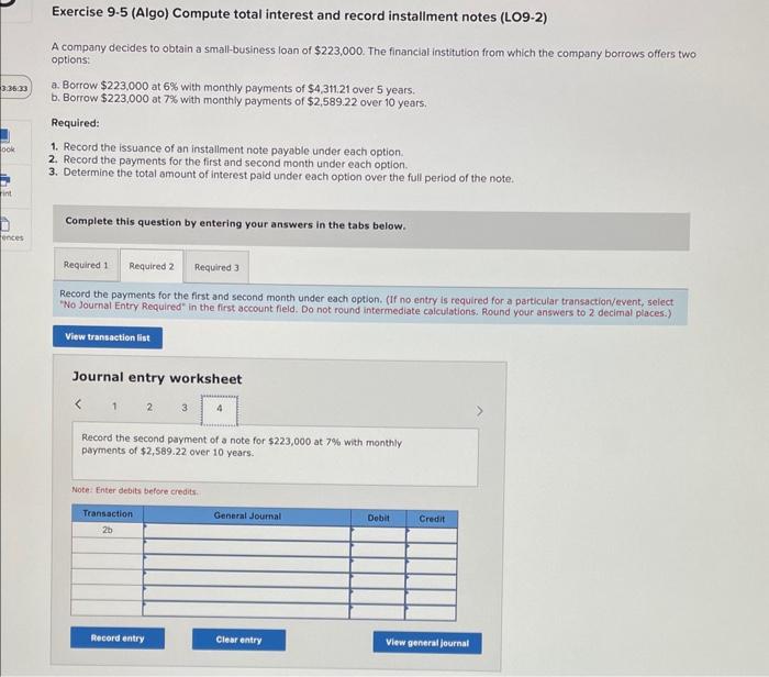 Solved Exercise 9-5 (Algo) Compute total interest and record | Chegg.com