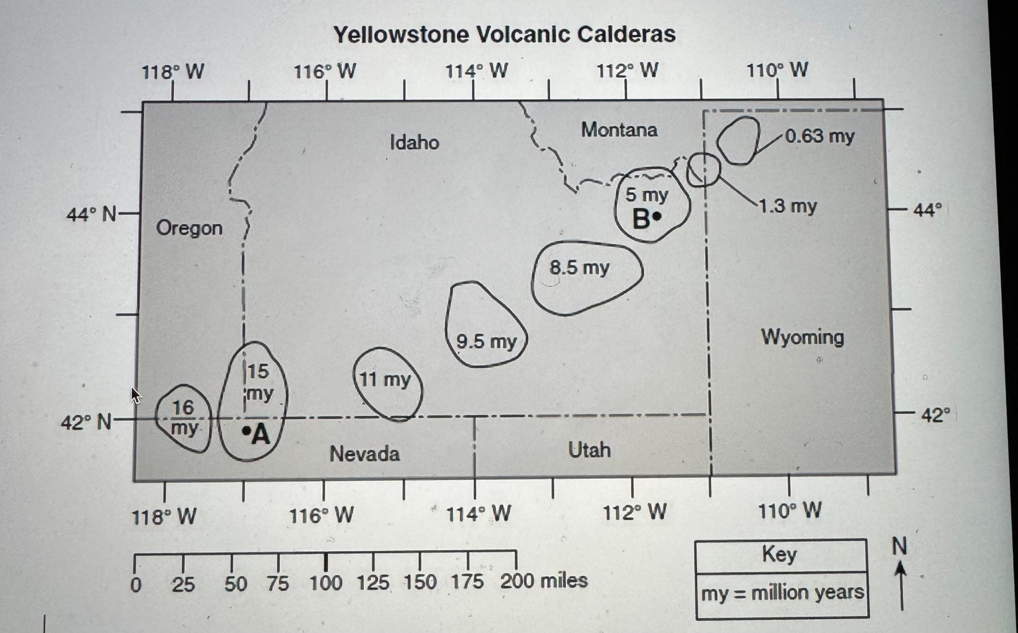 Solved Using the map of the Yellowstone Volcanic Calderas, | Chegg.com