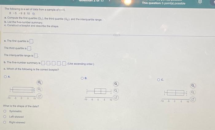 Solved The following is a set of data from a sample of n=5. | Chegg.com