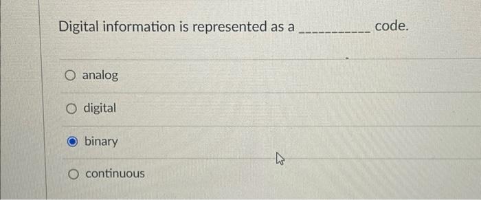 Digital information is represented as a code. analog | Chegg.com