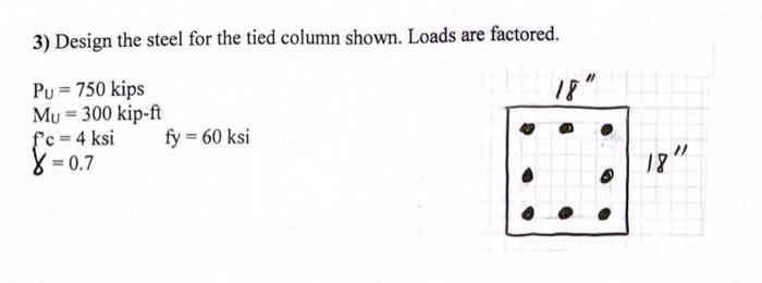 Solved 3) Design the steel for the tied column shown. Loads | Chegg.com