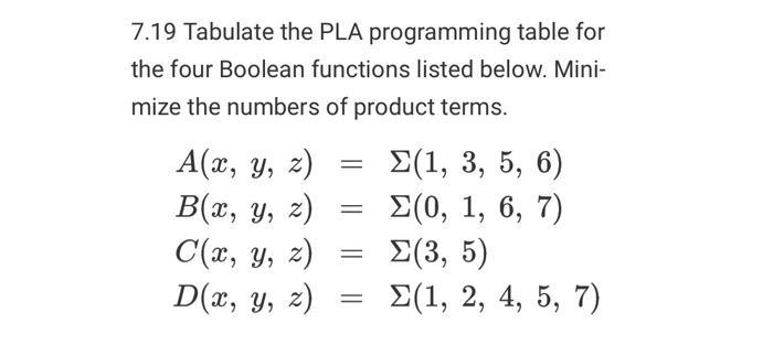 Solved 719 Tabulate The Pla Programming Table For The Four 