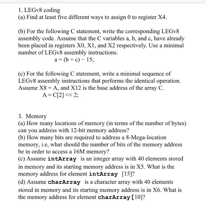 Solved 1 Legv8 Coding A Find At Least Five Different Ways 