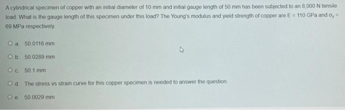 Solved A cylindrical specimen of copper with an initial | Chegg.com