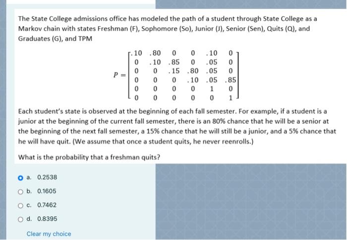 Solved The State College admissions office has modeled the | Chegg.com
