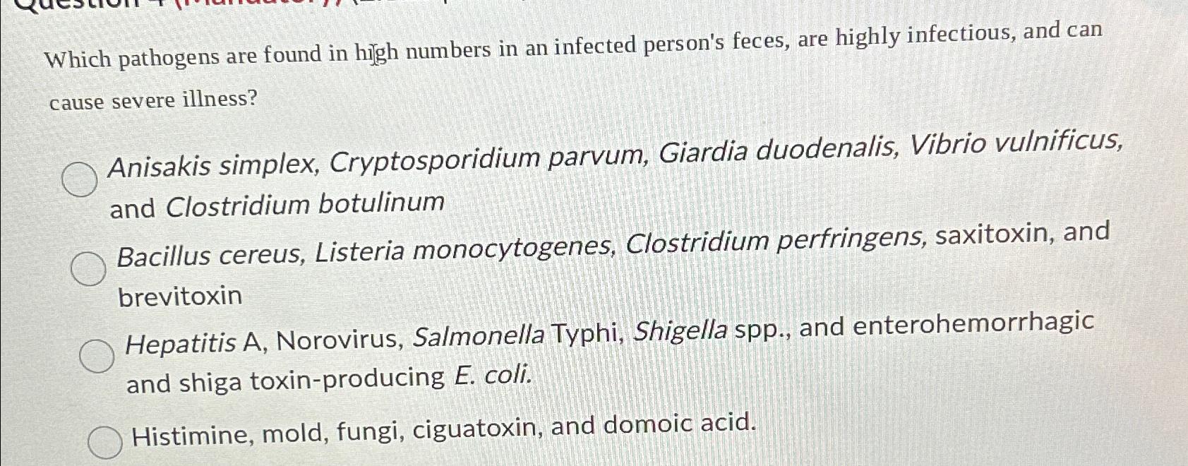 Solved Which pathogens are found in high numbers in an | Chegg.com