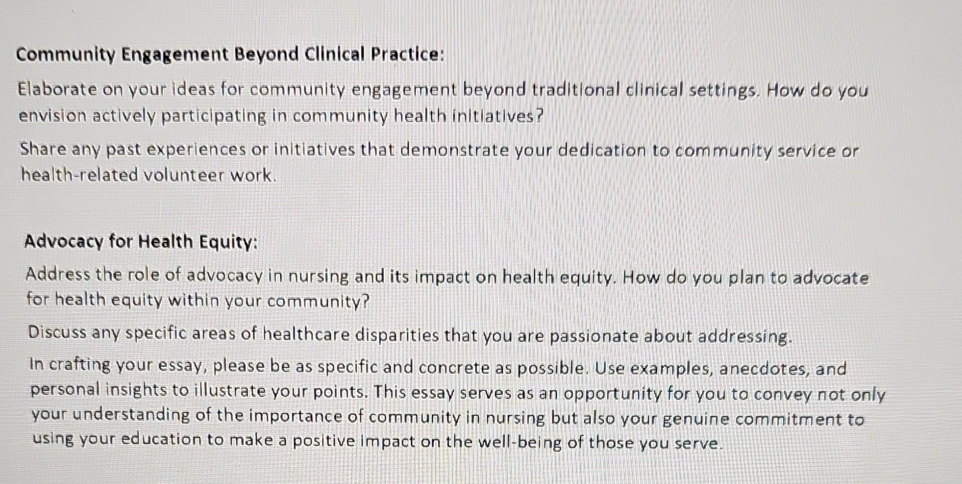 Solved Community Engagement Beyond Clinical Practice: | Chegg.com