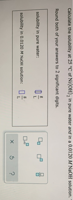 Solved Calculate the solubility at 25 °C of Ni(OH)2 in pure | Chegg.com