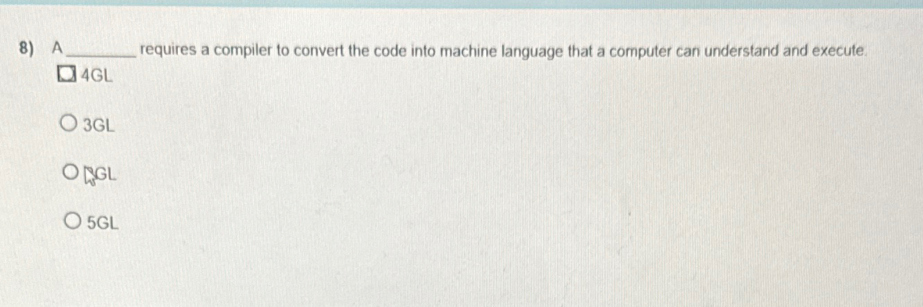 Solved A ﻿requires a compiler to convert the code into | Chegg.com