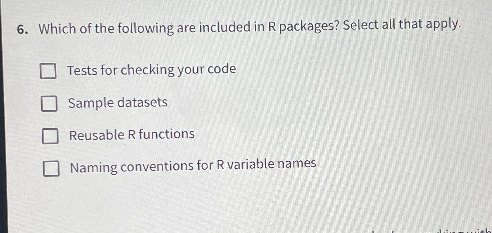 Solved Which of the following are included in R packages? | Chegg.com