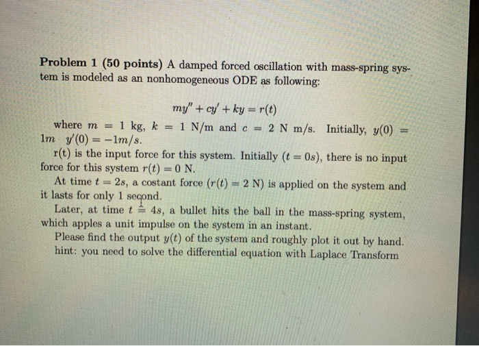 Solved Problem 1 (50 points) A damped forced oscillation | Chegg.com