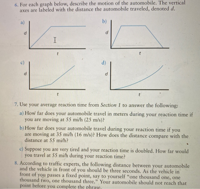 Solved 1. Describe the motion of each automobile below. The | Chegg.com