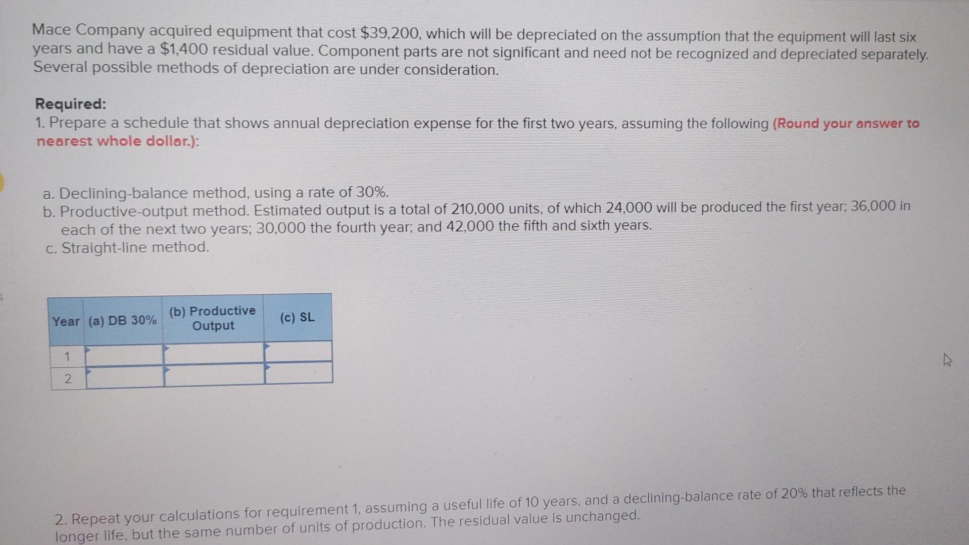 Solved Mace Company acquired equipment that cost $39,200, | Chegg.com