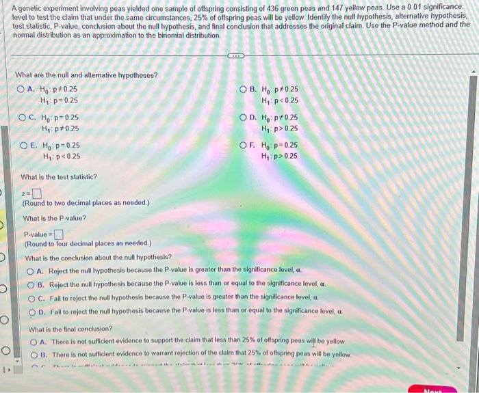 Solved A genetic experiment involving peas yielded one | Chegg.com