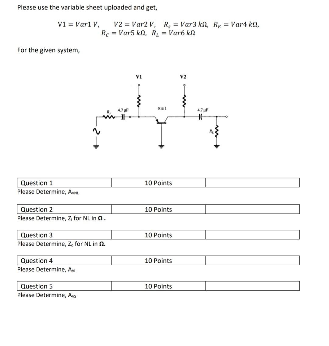 Solved Please use the variable sheet uploaded and get, | Chegg.com