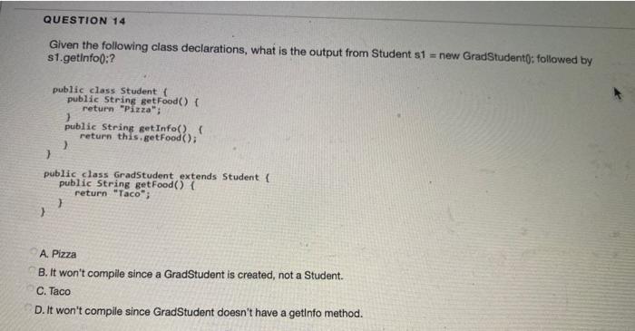 Solved Given the following class declarations, what is the | Chegg.com