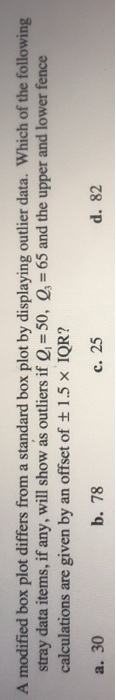 Solved A modified box plot differs from a standard box plot | Chegg.com