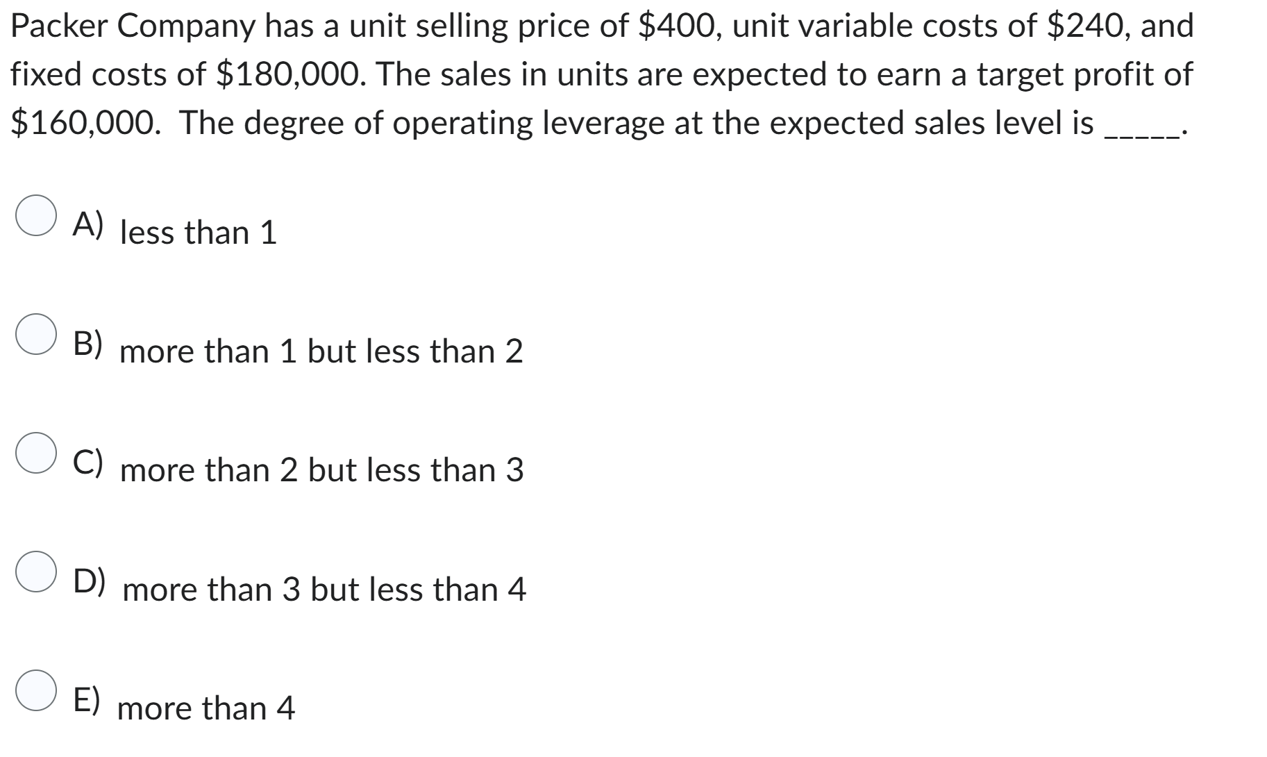 Solved Packer Company has a unit selling price of $400, | Chegg.com