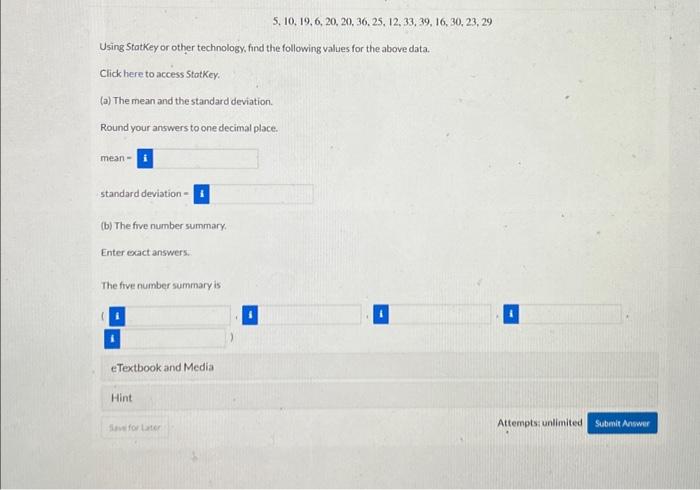 Solved Using StatKey or other technology, find the following | Chegg.com