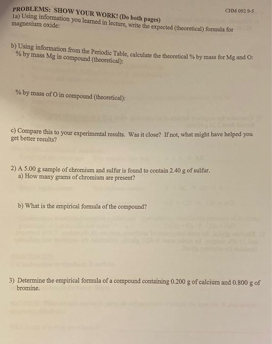 Solved PROBLEMS: SHOW YOUR WORK! (D D0 both pages) CHM | Chegg.com
