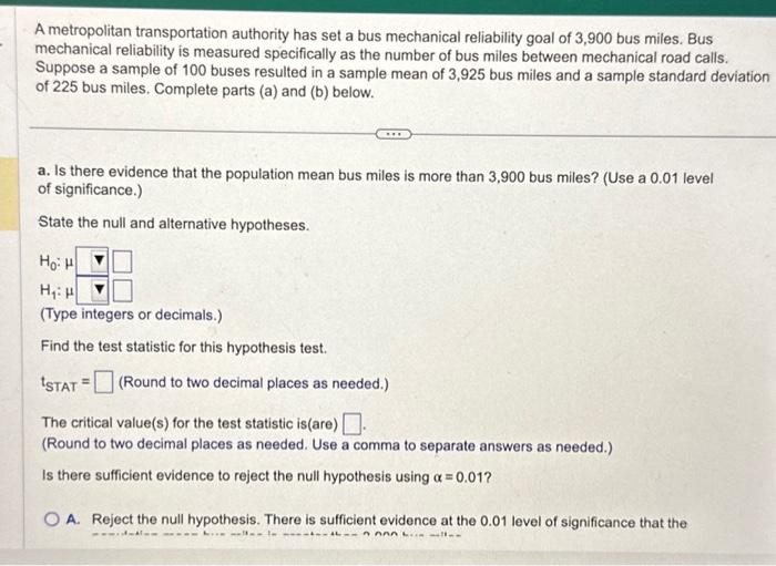 Solved A metropolitan transportation authority has set a bus | Chegg.com