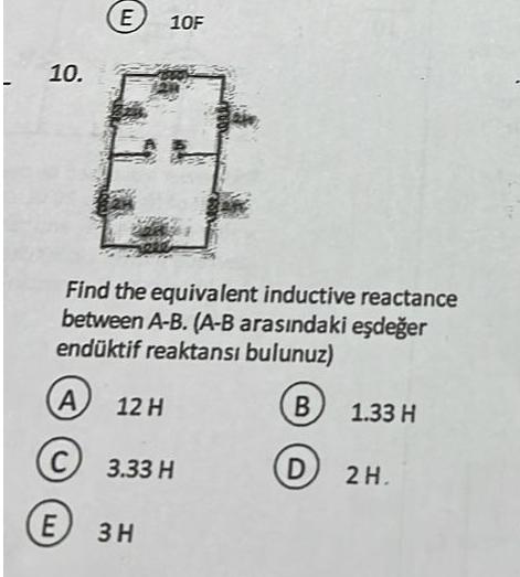 Solved (E) 10F1Find the equivalent inductive reactance | Chegg.com