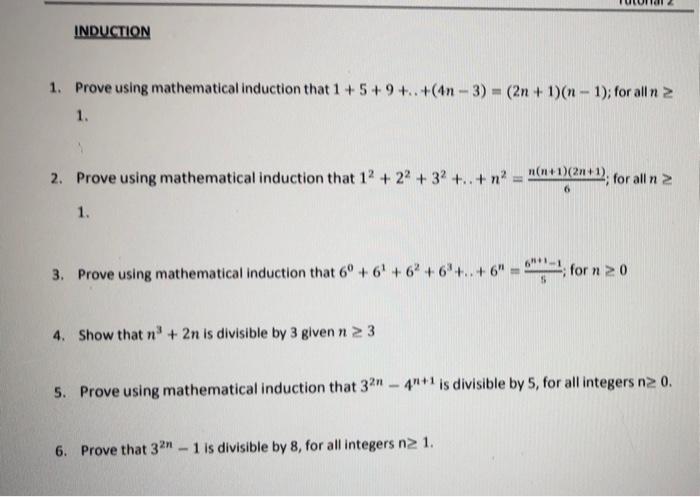 Solved INDUCTION 1. Prove using mathematical induction that | Chegg.com