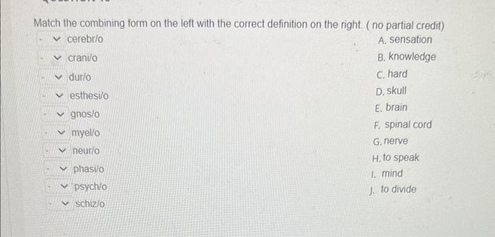 Solved Match the combining form on the left with the correct | Chegg.com
