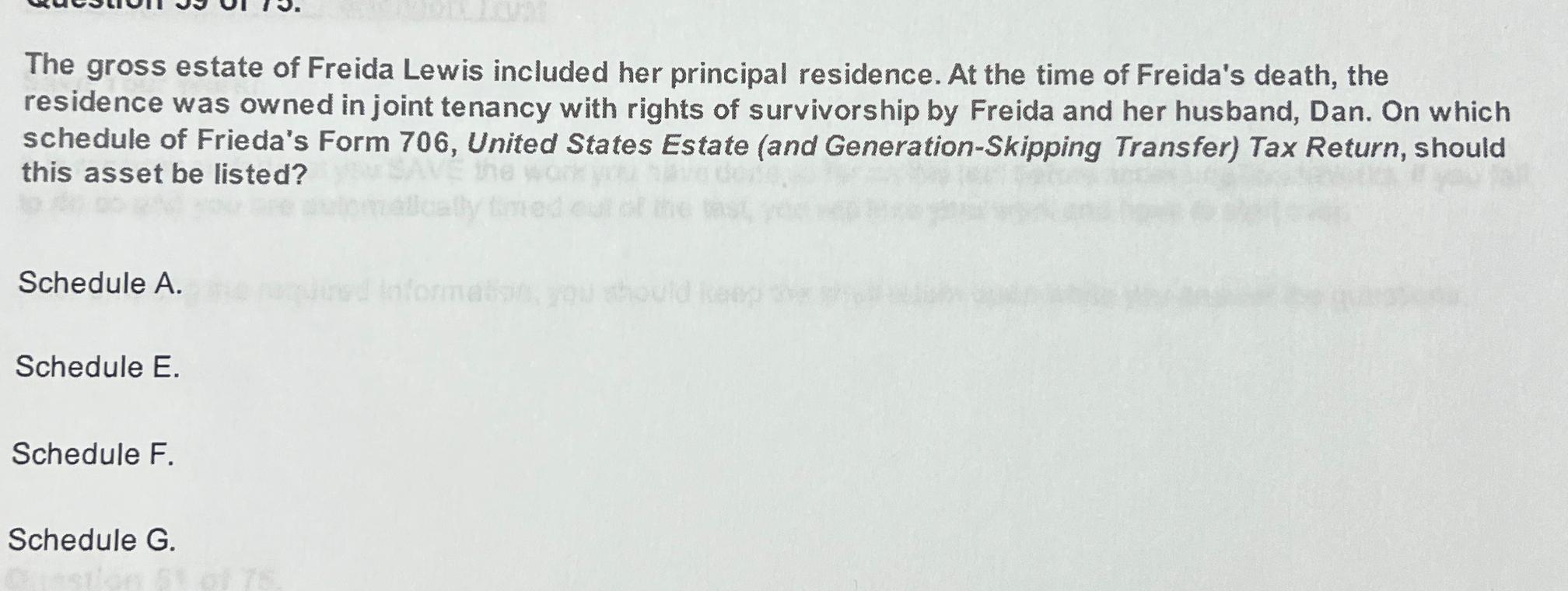 Solved The gross estate of Freida Lewis included her | Chegg.com