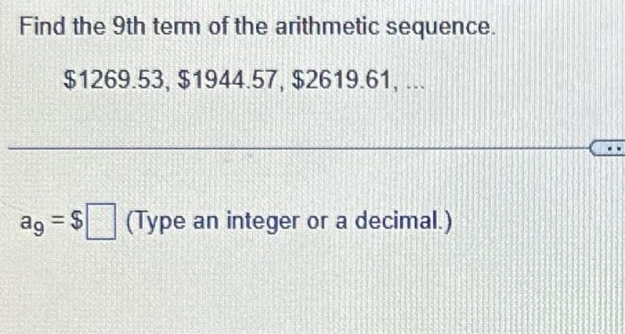 Solved Find the 9 th term of the arithmetic sequence. | Chegg.com