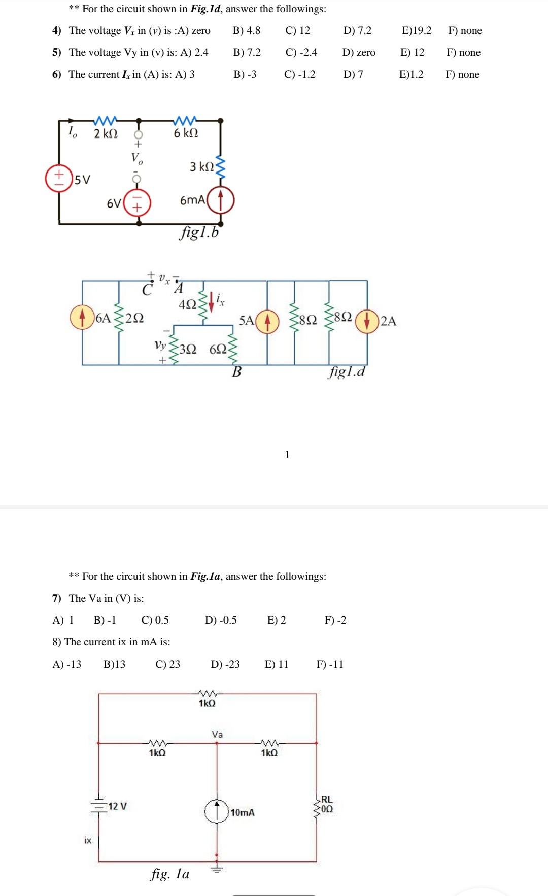 Solved ** For the circuit shown in Fig.1a, answer the | Chegg.com
