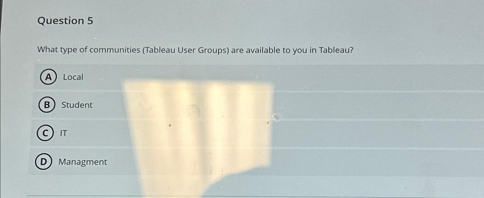 Solved Question 5What type of communities (Tableau User | Chegg.com