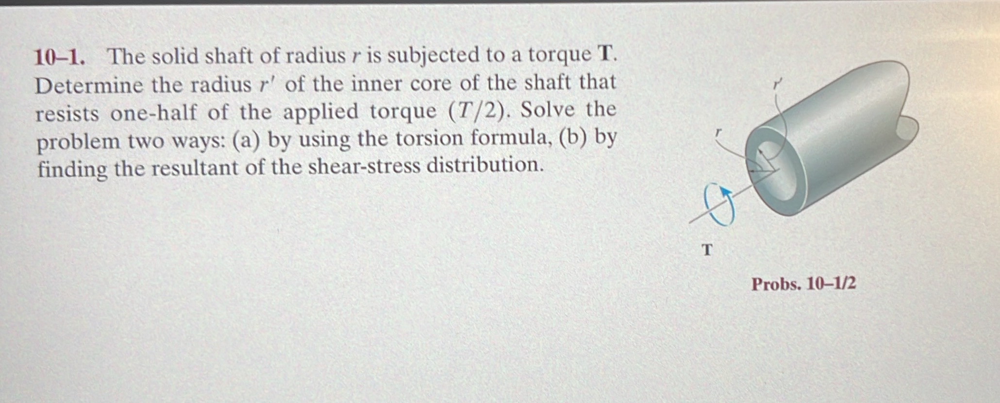Solved 10-1. ﻿The solid shaft of radius r ﻿is subjected to a | Chegg.com