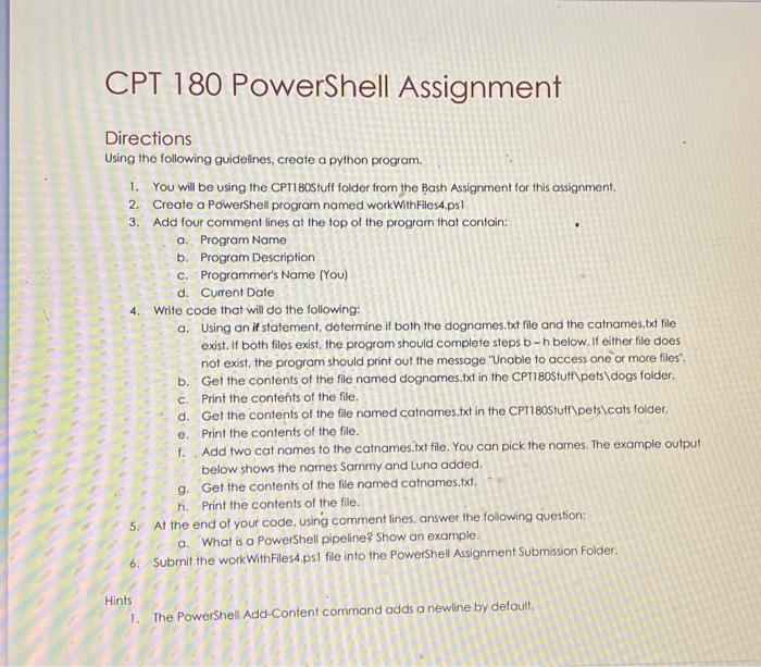 Solved CPT 180 PowerShell Assignment Directions Using the | Chegg.com