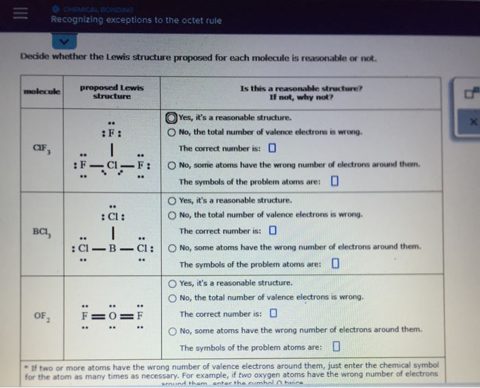 Solved CHEMICAL BONDING Recognizing exceptions to the octet | Chegg.com