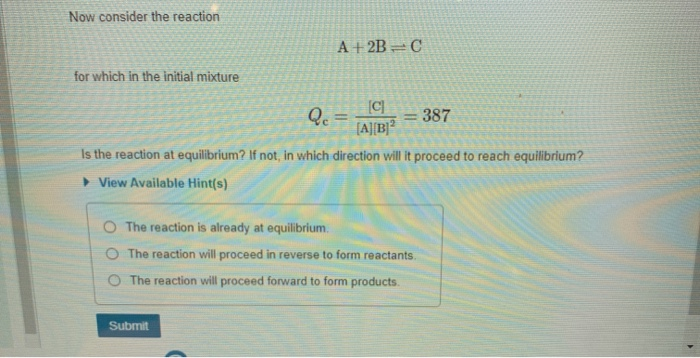Now consider the reaction A + 2BC for which in the | Chegg.com