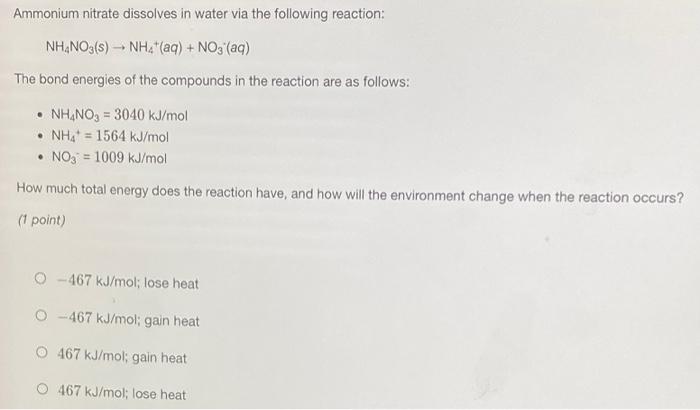Solved Ammonium nitrate dissolves in water via the following | Chegg.com