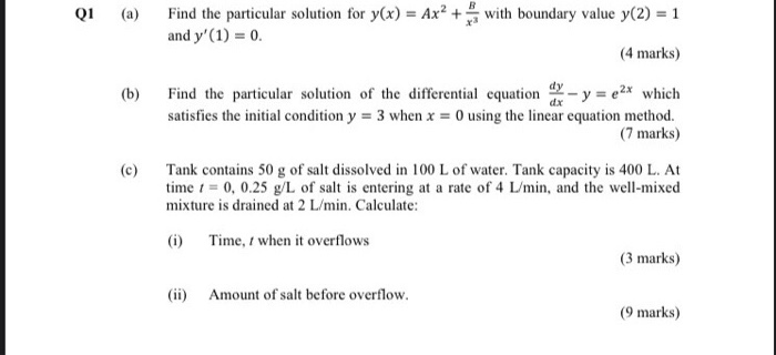 Solved Q1 with boundary value y(2) = 1 (a) Find the | Chegg.com