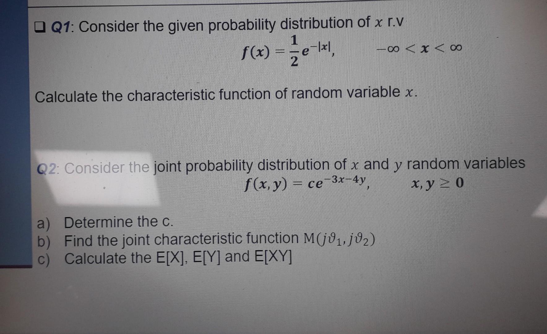 Solved Q1: Consider the given probability distribution of x | Chegg.com