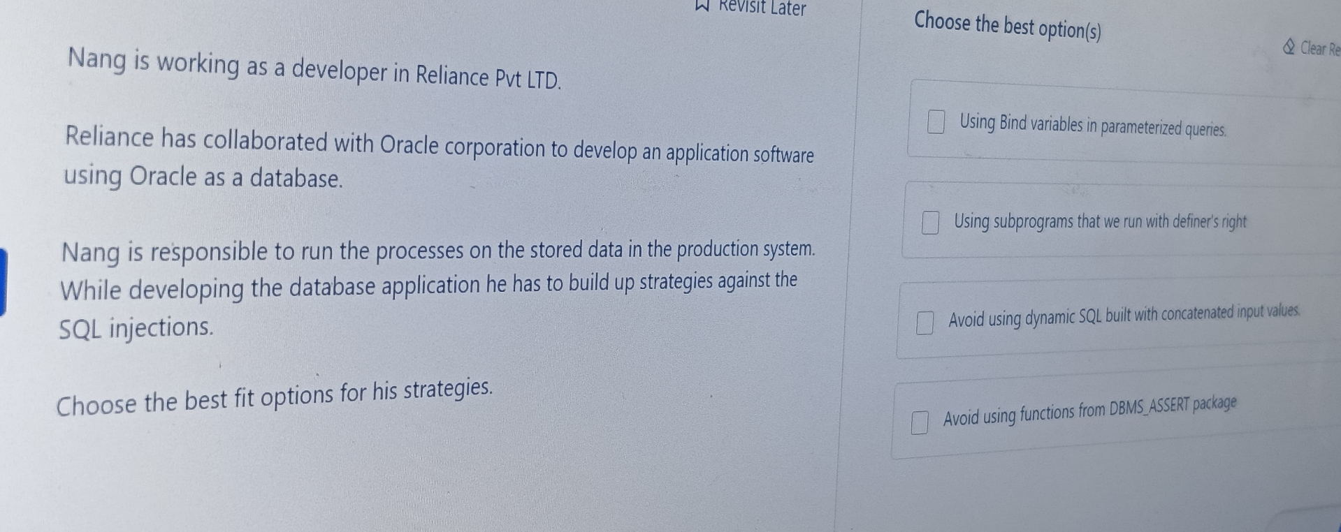 Solved Revisit LaterNang is working as a developer in | Chegg.com