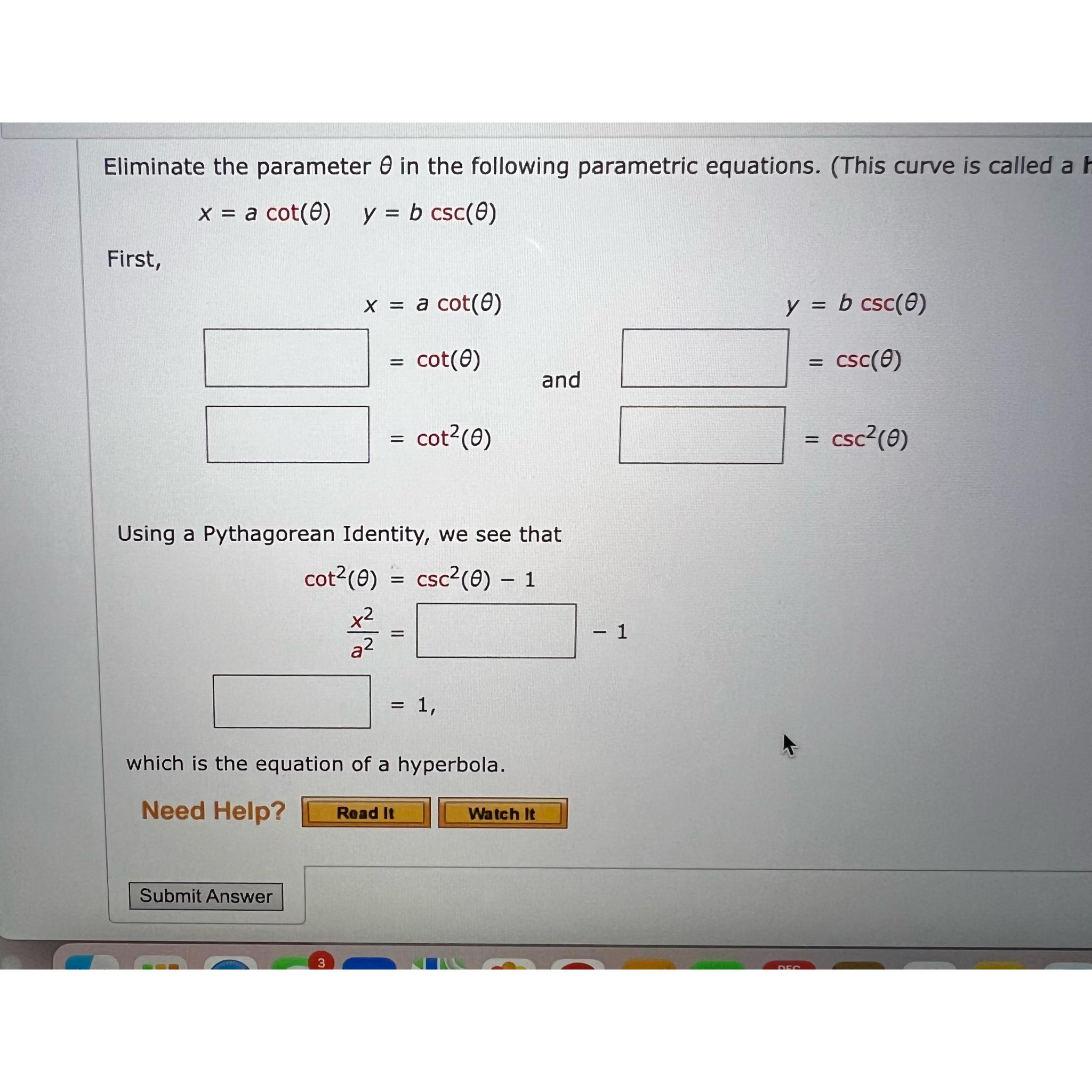 Solved Eliminate the parameter θ ﻿in the following | Chegg.com