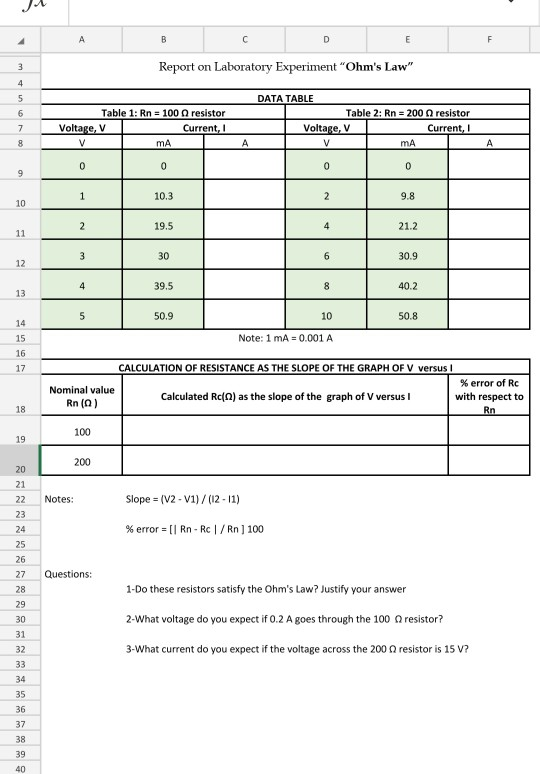 Solved 2 А B с D E F 3 Report on Laboratory Experiment | Chegg.com