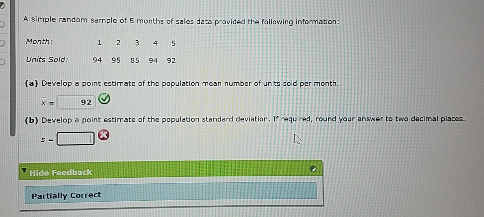 Solved A simple random sample of 5 ﻿months of sales data | Chegg.com