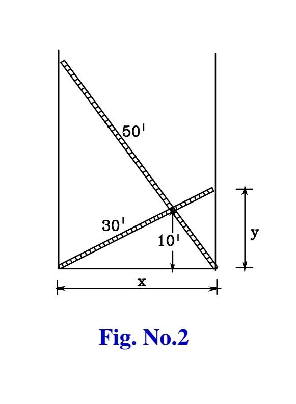 Solved Two 50- and 30-foot-length ladders are placed in an | Chegg.com