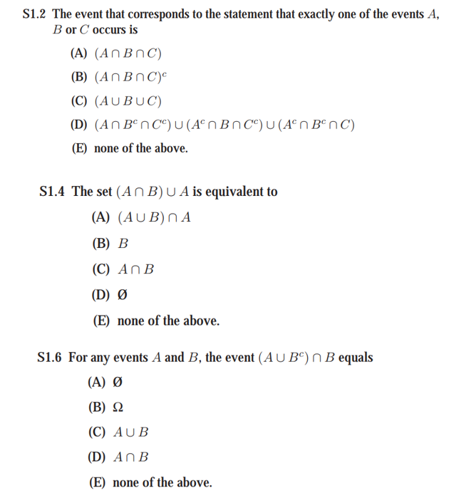 Solved S1.2 ﻿The event that corresponds to the statement | Chegg.com