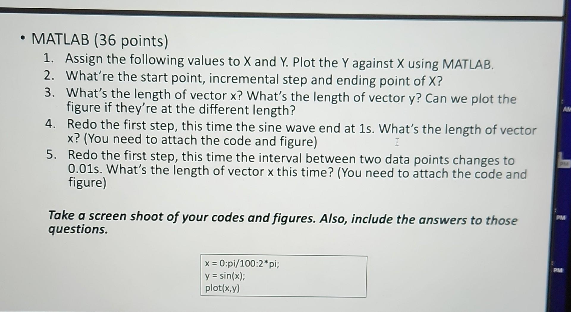 Solved MATLAB (36 points) 1. Assign the following values to | Chegg.com