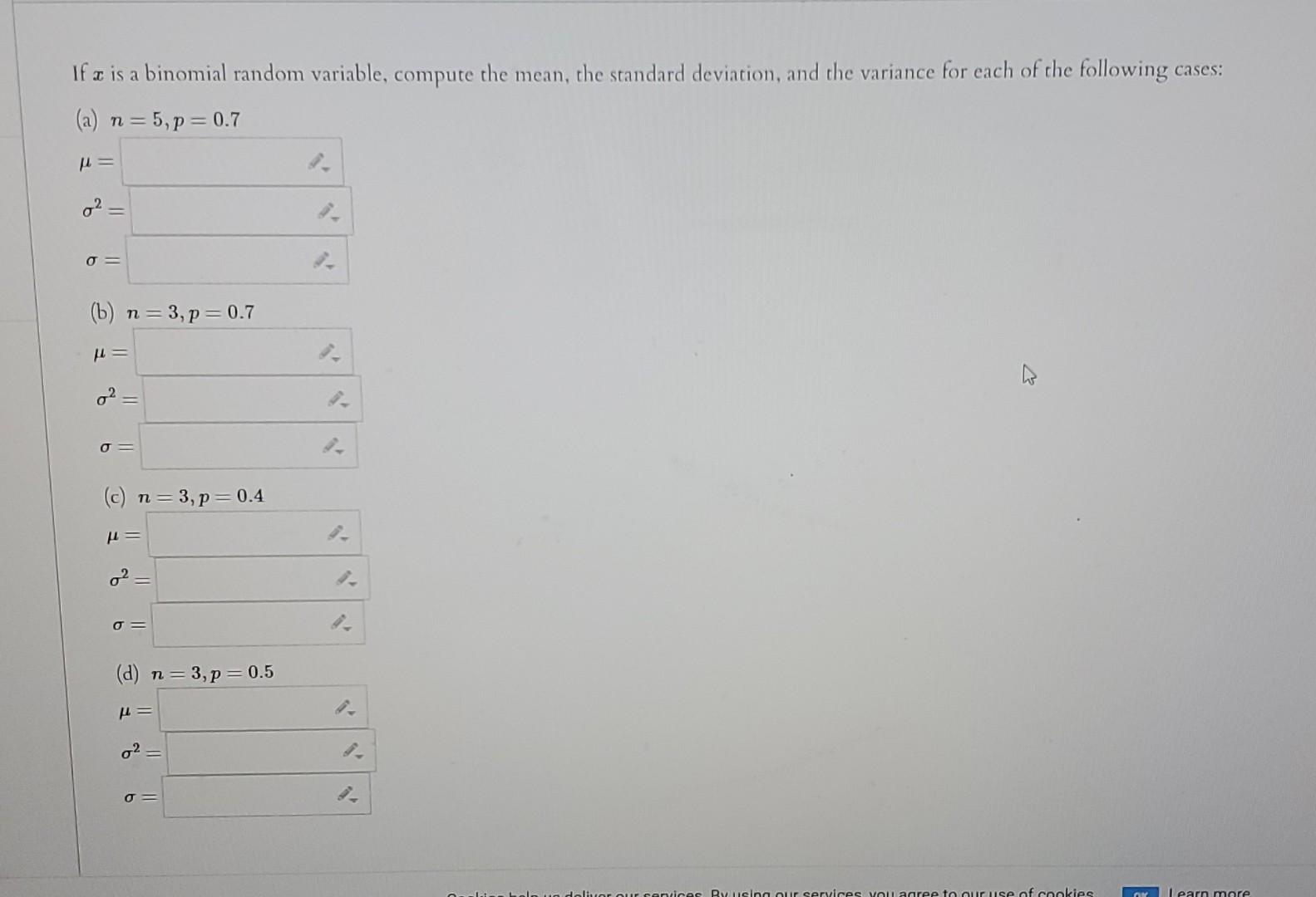 Solved If x is a binomial random variable, compute the mean, | Chegg.com
